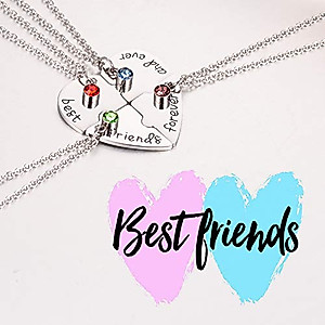 Best Friend Forever and Ever 4 Pieces Rhinestone BFF Necklace for 4 Stainless Steel Heart Friendship Pendant Necklace Puzzle Stitching Necklace