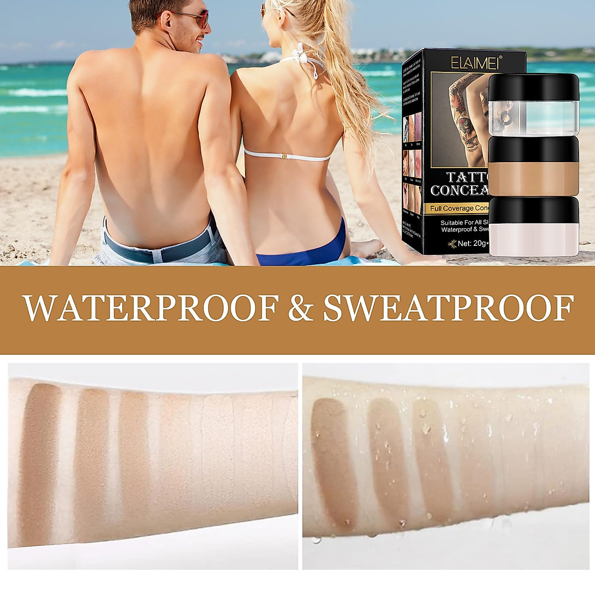 Tattoo Cover Up(20gx2), Tattoo Concealer Suitable for All Skin Tones, Tattoo Cover Up Makeup Waterproof & Sweatproof for Tattoos, Scars, Bruises, Vitiligo, and More, a Set of 2 Colors.