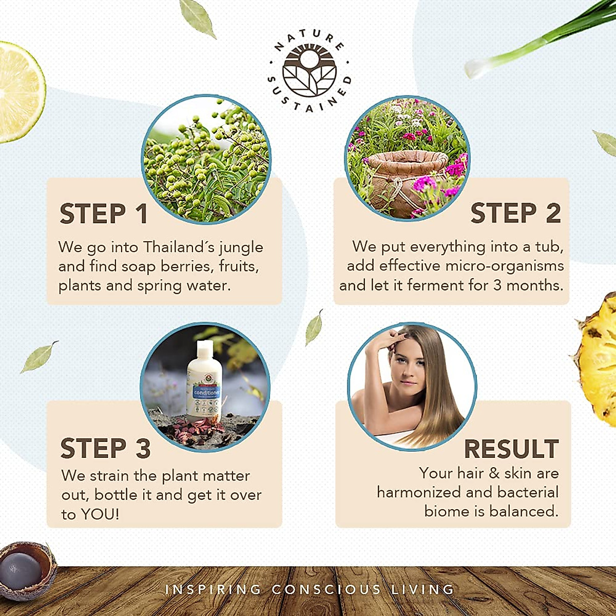 Nature Sustained Hydrating Natural Conditioner - Lemongrass Moisturizing Organic Sulfate Free Conditioner - Raw Wildcrafted Probiotic Hypoallergenic Cleansing Conditioning Wash for All Hair - 9 Oz