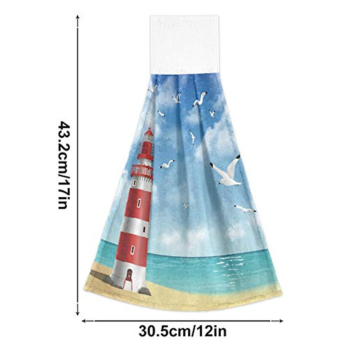 JUNZAN Lighthouse Kitchen Hand Towel 2PCS Super Soft Absorbent Deco Hanging Tie Towels WashCloth for Bathroom,Mudroom,Laundry Room,Farmhouse,Beach