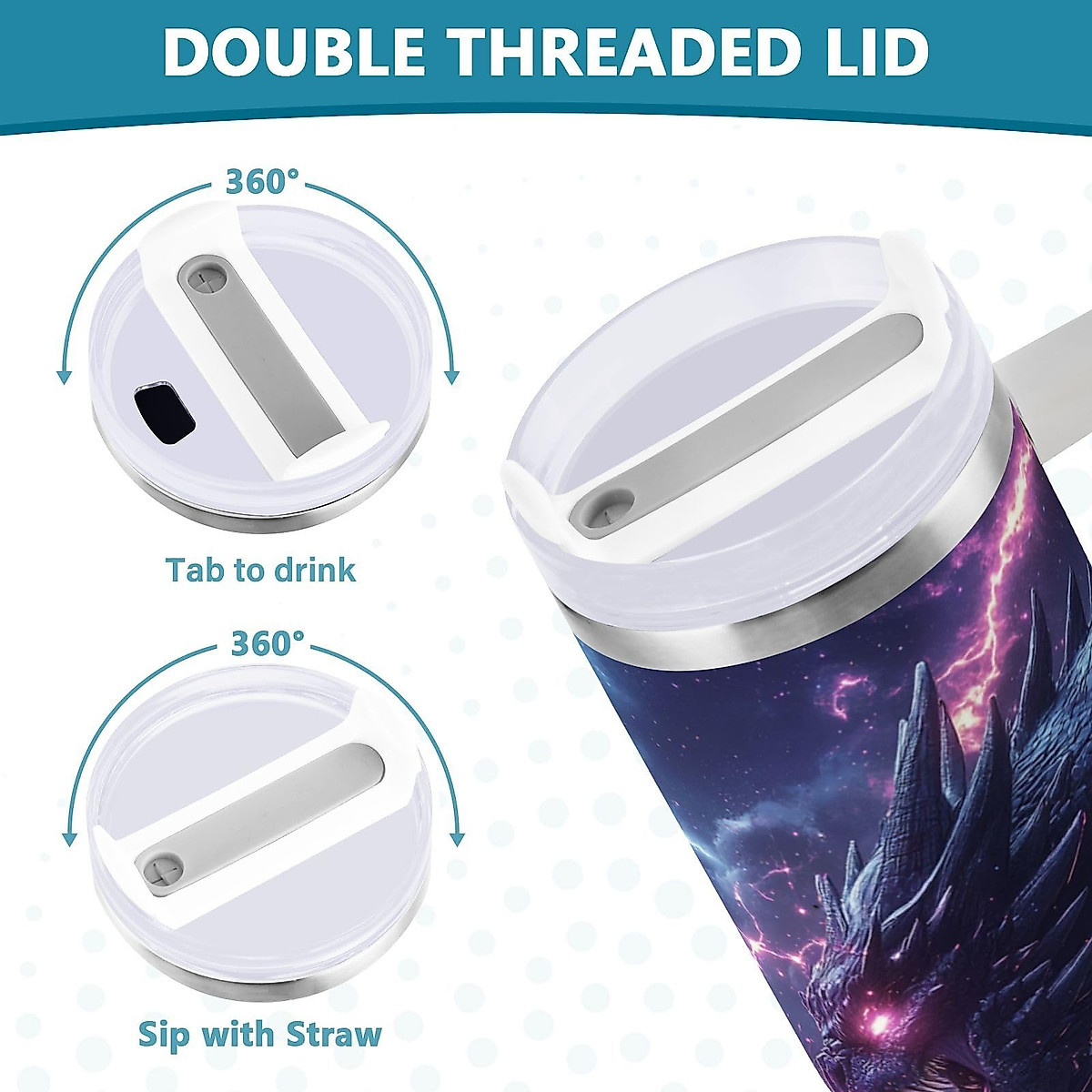 Slewiaeky Tumbler with Handle 40 oz Dragon Wild Myth Travel Mug with Lid and Straw Powerful Stainless Steel Vacuum Insulated Water Bottle Cup for Iced Tea Coffee Cold Beverages Cup Holder Friendly