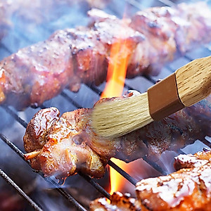 4 Pieces Pastry Brushes, Kitchen Basting Oil Brush with Natural Boar Bristle and Beech Wooden Handles Barbecue Oil Brush for Grill BBQ Sauce Baster Baking Cooking Marinade Brushes(1Inch & 1.5Inch)