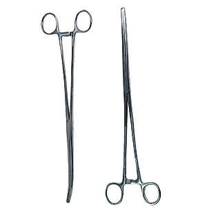 SURGICAL ONLINE Set of 2 Premium Quality 10" Rochester Pean Hemostat Forceps Straight & Curved Clamps Three Locking Positions - SurgicalOnline