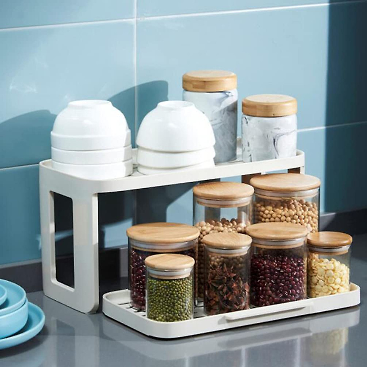 Hemoton Pull Out Shelf Jar Rack Bottle Stand Bathroom countertop Organizer Valet Tray Rack Organizer Storage Shelf Organizer Tray Jewelry Organizer Stand Metal White Make up Corner Frame