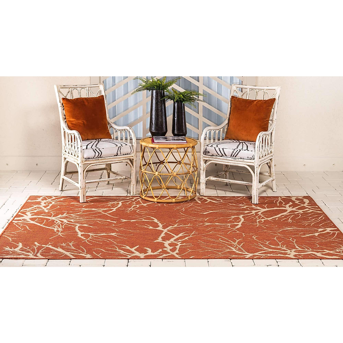 Unique Loom Outdoor Botanical Collection Area Rug - Branch (9' x 12' 2" Rectangle, Terracotta/ Beige)