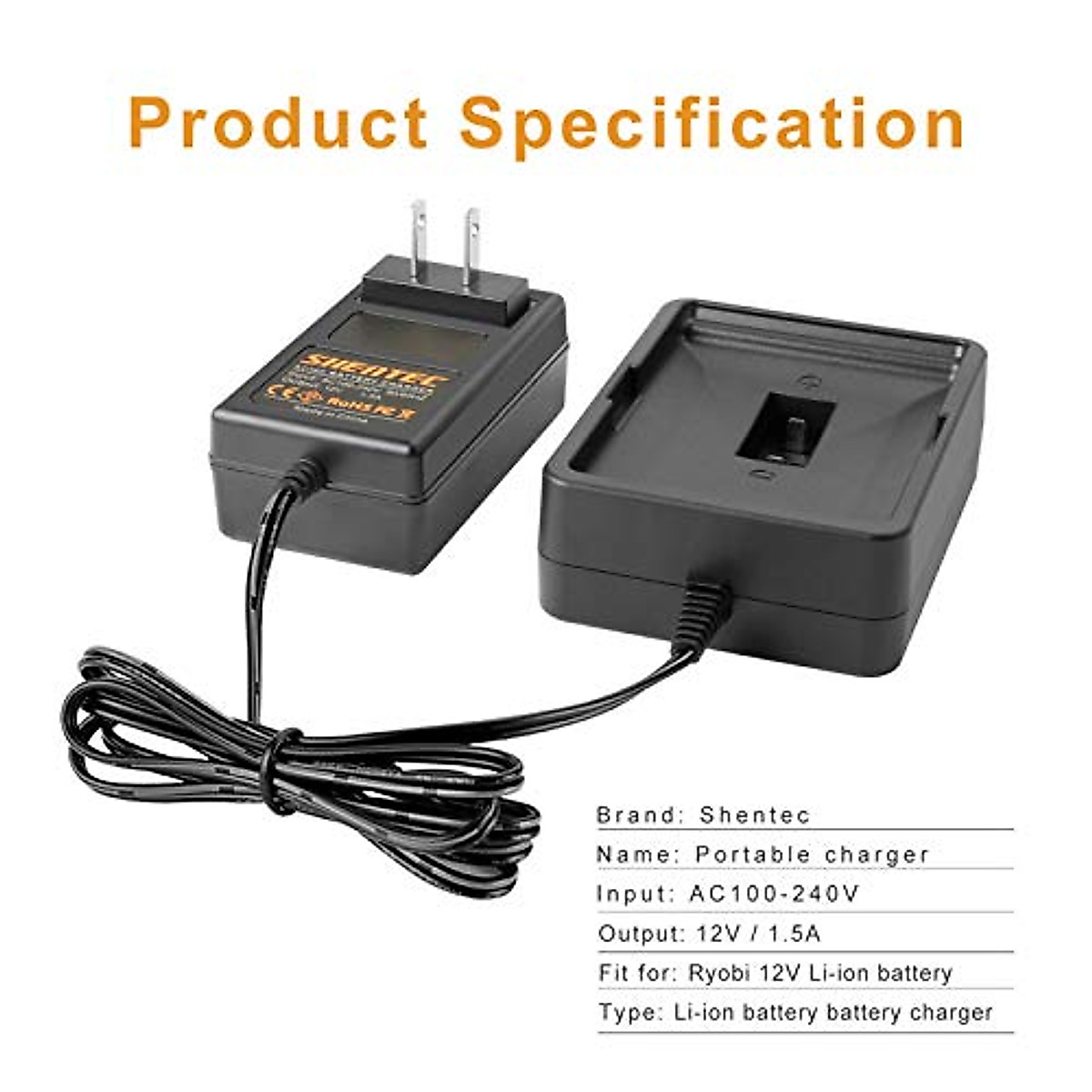 Shentec 12V Li-Ion Charger C123D Compatible with RYOBI CB120L CB121L BPL-1220 130503001 130503005 Pod Style Battery (Not for Ni-MH/Ni-CdBattery)