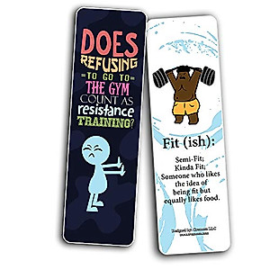 Creanoso Funny Workout Quotes Bookmarks Cards (12-Pack) - Unique Teacher Stocking Stuffers Gifts for Boys, Girls, Kids, Teens, Students - Book Reading Clippers