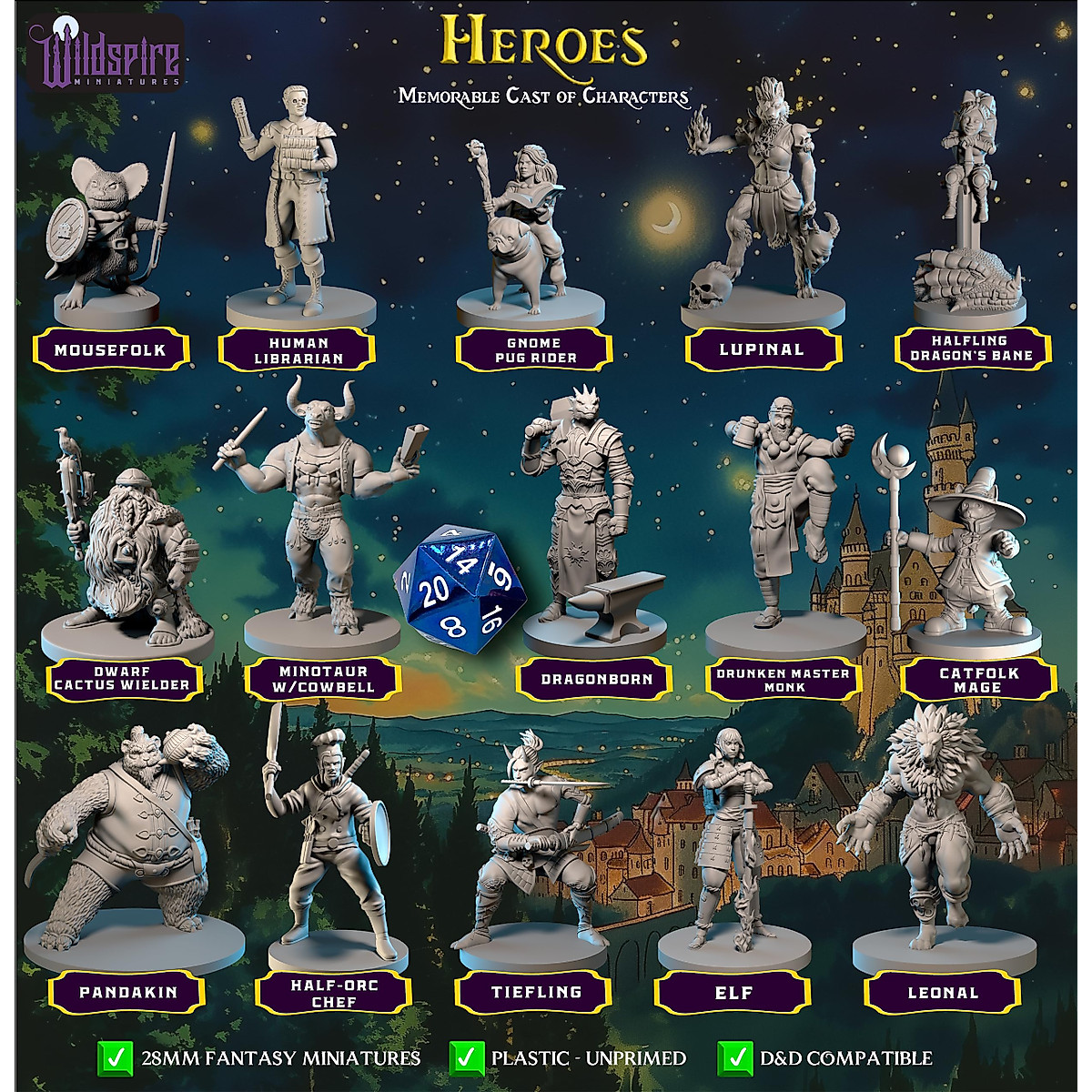 Wildspire Heroes, NPC Animal Companions & Troll King for DND Miniatures Bulk 28mm-32mm DND Minis Dungeons and Dragons Miniatures D&D Miniatures Fantasy Figures Unpainted Pathfinder Miniatures