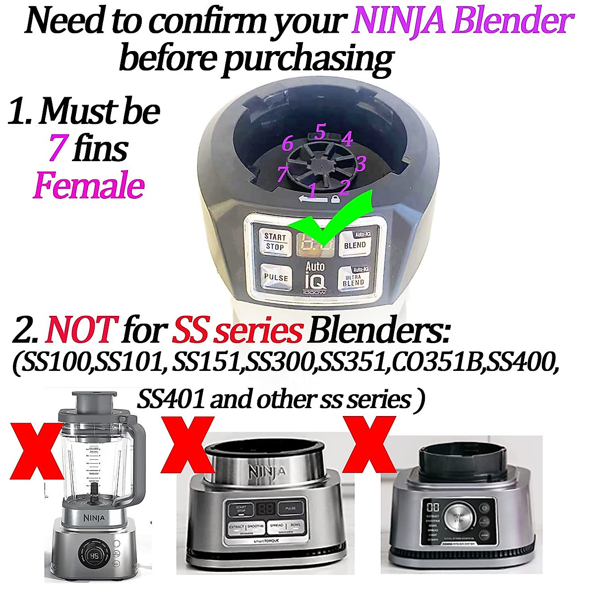 [New Model] Replacement 7 Fins Male Blade&32oz Blender Cup Compatible For Nutri Ninja Blender [4 Inch Male 7 Fins Blade]