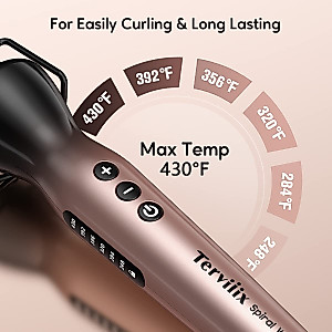 Terviiix Bubble Curling Wand, Spiral Curling Iron for Tight & Loose Curls, Curling Wand for Long Hair, Ceramic Long Barrel Wand Curler for Fine Hair, Instant Heat to Max 430°F, with Glove & Clips