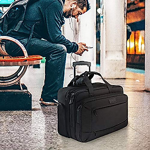 KROSER Rolling Laptop Bag for Men Women, Rolling Laptop Wheeled Briefcase for Business Fits Up to 17.3 Inch Laptop, Water-Repellent Wheeled Computer Bag Roller Case with RFID Pockets for Travel