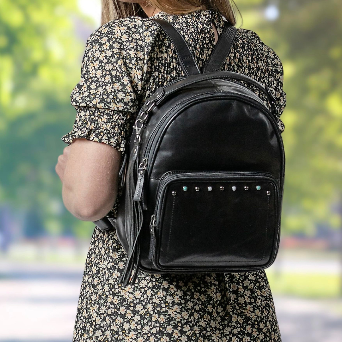 Lady Conceal Concealed Carry Sawyer Leather Backpack (Dusty Black)