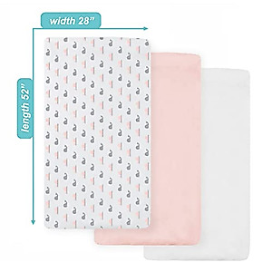 American Baby Company 3 Pack Fitted Crib Sheets 28" x 52", Soft Breathable Neutral 100% Cotton Jersey Sheet, Pink Whale/Blush/White, for Boys and Girls, Fits Crib and Toddler Bed mattresses
