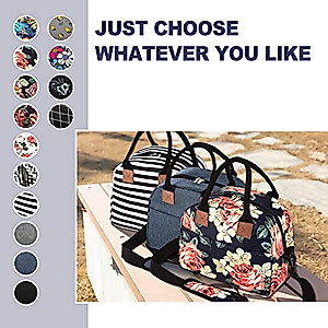 WOOMADA Insulated Lunch Bag for Women Men Reusable Large Capacity Lunch Box Cooler Tote Bag with Pockets & Adjustable Shoulder Strap for Office Work, Picnic, Travel(black&white stripes)