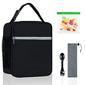 Insulated Lunch Box for Men Adults Portable Lunch Bag Women with Water Bottle Holder Reusable Lunch Tote Bag Soft Lunch Container Leak-proof Cooler Bag for Work Office Picnic, Black and White