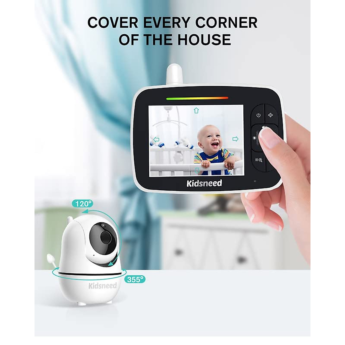 Kidsneed Baby Monitor - 3.5" Screen Video Baby Monitor with Camera and Audio - Remote Pan-Tilt-Zoom, Night Vision, VOX Mode, Temperature Monitoring, Lullabies, 2-Way Talk, 960ft Range