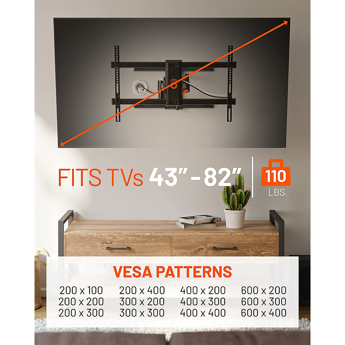ECHOGEAR Full Motion Articulating TV Wall Mount Bracket for TVs Up to 82" - Smooth Extension, Swivel, & Tilt - Wall Template for Easy Install - Centers & Levels After Mounting Plus Hides Your Cables