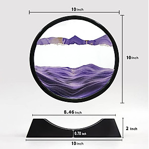 SOFLIY 3D Dynamic Sand Art Liquid Motion, Moving Sand Art Picture Round Glass 3D Deep Sea Sandscape in Motion Display Flowing Sand Frame Relaxing Desktop Home Office Work Decor (12“, Purple)
