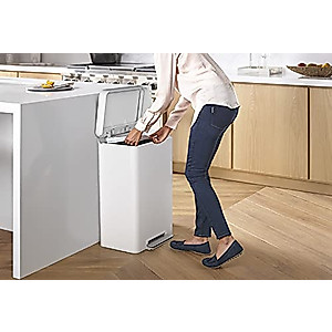 KOHLER K-20940-STW Kitchen Trash Can, 13 Gallon Step Trash Can with Quiet-Close Lid and Hand Free Foot Pedal in White Stainless Steel