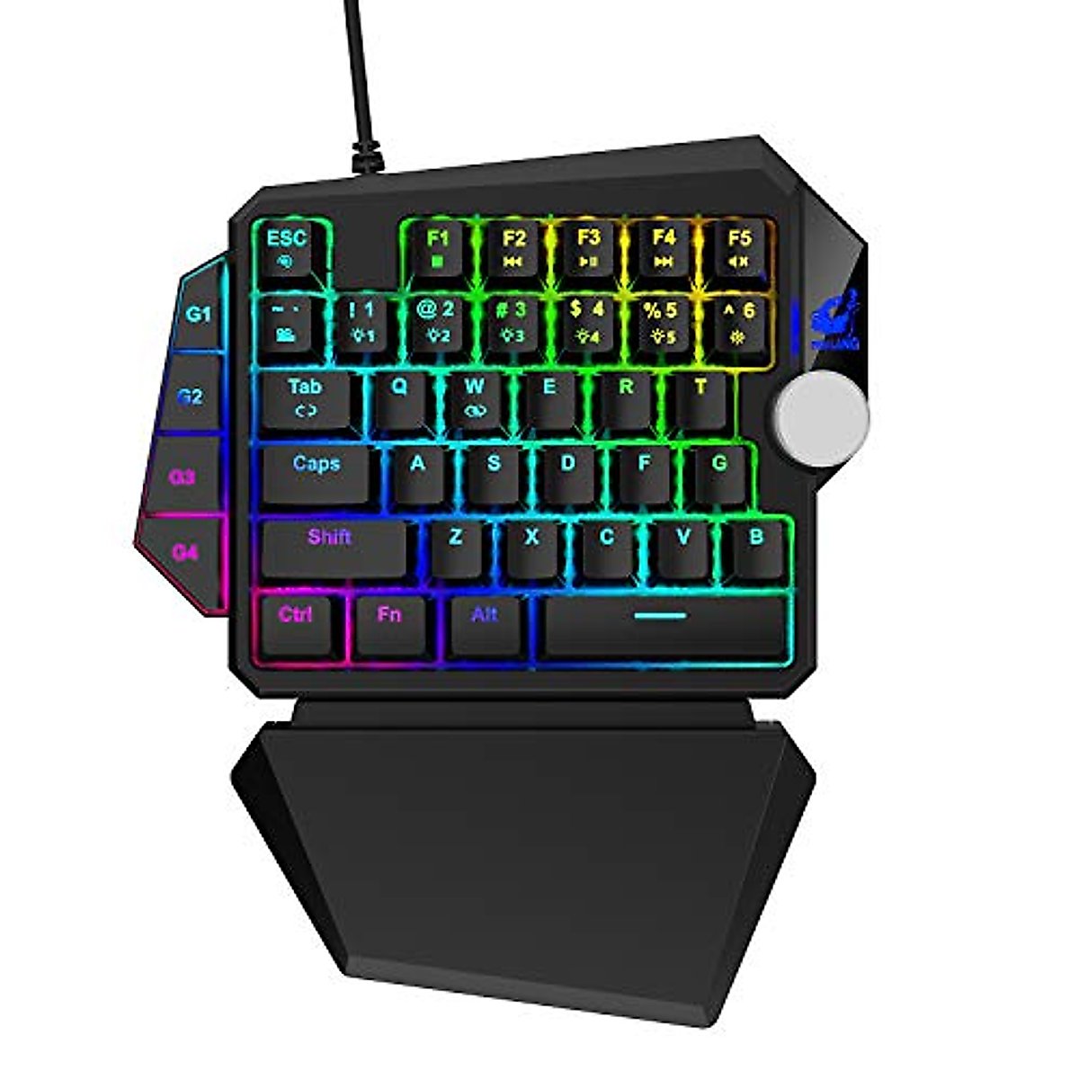 UrChoiceLtd One-Handed RGB Mechanical Gaming Keyboard,Upgrade Multimedia Knob USB Wired Professional Gaming Keypad with Macro Function, Detachable Wrist Rest For PC/Xbox/PS4 (Black/Blue Switch)