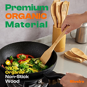 Riveira Wooden Spoons for Cooking 6-Piece Bamboo Utensil Set Apartment Essentials Wood Spatula Spoon Nonstick Kitchen Utensil Set Premium Quality Housewarming Gifts Wooden Utensils for Everyday Use