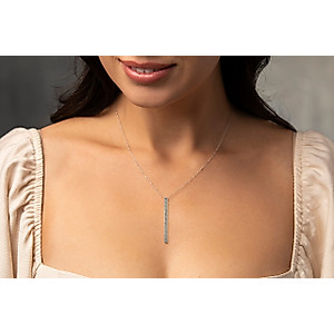 NATALIA DRAKE Thin Vertical Bar 1/7 Cttw Diamond Necklace for Women in Rhodium Plated 925 Sterling Silver