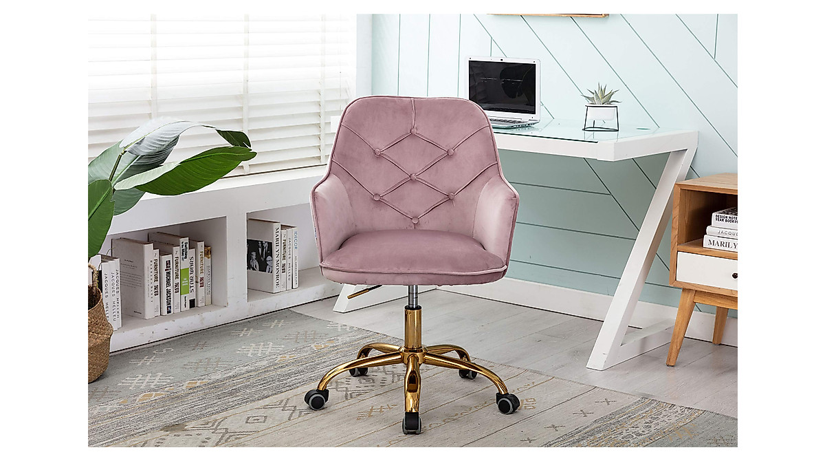 Office Chair Light Pink Velvet - 360° Swivel & Adjustable Height