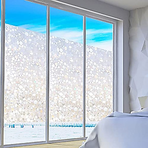 3D Pebble Window Privacy Film, Frosted Glass Window Film,Vinyl Decorative Window Decals, UV Blocking Window Coverings Static Clings Non Adhesive Window Film (17.5 x 78.7 inch)