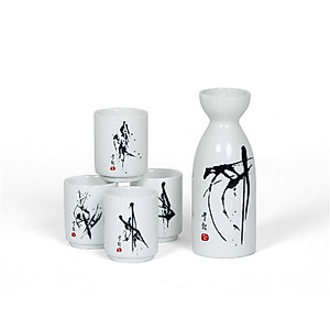 Miya Sumi Ink Microwaveable Sake Set, White