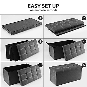 YOUDENOVA 43 Inches Folding Storage Ottoman Bench, Ottoman with Storage Footrest for Living Room, Bed End Bench Chest Seat with Divider, Faux Leather Grey