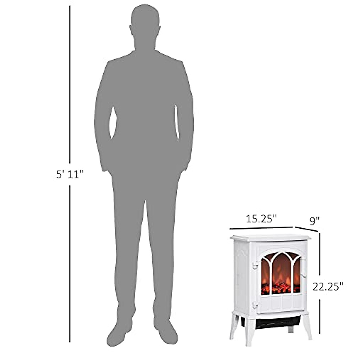 HOMCOM 22" Electric Fireplace Stove, Freestanding Fireplace Heater with Realistic LED Flame, Adjustable Temperature, Overheat Protection, 750W/1500W, White