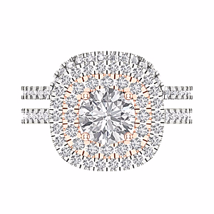 Clara Pucci 1.8 Carat Round Cut Clear Simulated Diamond 14k White Rose Gold Halo Solitaire W/Accents Wedding Promise Ring size 9.5