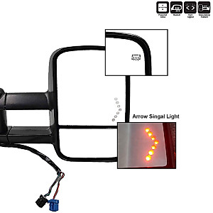 AERDM New Pair Towing mirrors Set Power Tow Heated Telescoping with Arrow Signal Light Side Mirrors Fit Chevy/GMC/Cadillac Silverado Sierra Avalanche Suburban Tahoe Yukon XL Escalade EXT ESV