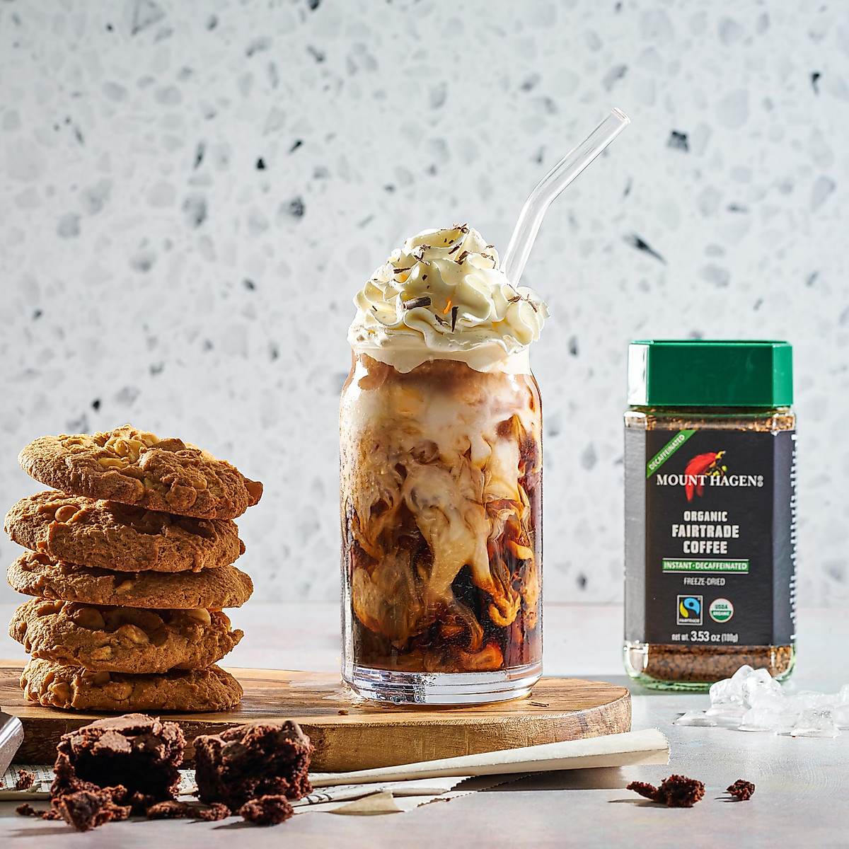 Mount Hagen 3.53oz Organic Freeze Dried Instant Decaf Coffee- 3 Pack | Eco-friendly Decaf Coffee Made From Organic Medium Roast Arabica Beans | Fair-Trade Instant Coffee Decaffeinated [3x 3.53oz Jar]