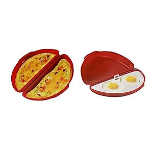 Dependable Industries inc. Essentials Microwaveable Microwave Omelet Pan and 2 Cavity Egg Poacher Set BPA Free Plastic Quick Egg Maker