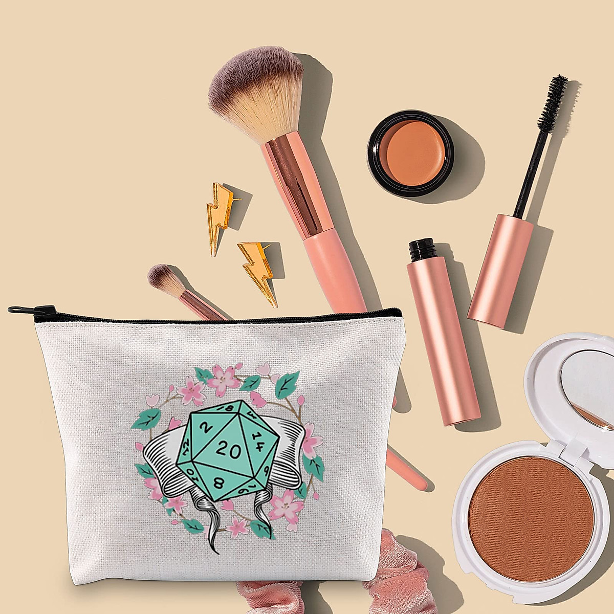 TOBGBE Role Playing Games Quote Gifts Dragon Armies Dice Pouch D&D Accessory Pouch Bag DM Games Makeup Bag TRPG Gift (flowers D&D bag)