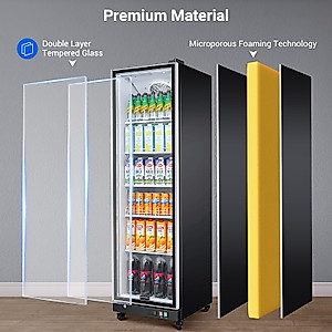 BODEGACOOLER Commercial Merchandiser Refrigerator,12.5 Cu.Ft Glass Door Display Refrigerator,Upright Commercial Beverage Display Cooler with Soft LED Light,Adjustable Shelves,Black