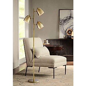 360 Lighting Aaron Mid Century Modern Tree Floor Lamp 64" Tall Aged Brass Gold Metal Adjustable Swivel 3-Light Dome Shade Decor for Living Room Reading House Bedroom Home Office House