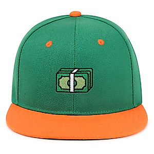 JPAK Money Hip-Hop Snapback Hat Embroidered Green and Orange Two Tone Baseball Cap Bill Dollar
