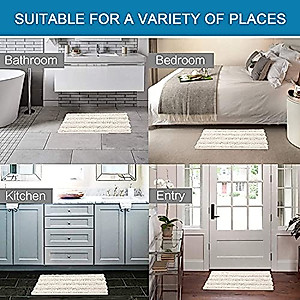 H.VERSAILTEX Bathroom Rugs Bath Rugs for Bathroom Non Slip Bath Mats Extra Thick Chenille Striped Rug 17" x 24" Absorbent Soft Shaggy Washable Dry Fast Bath Mats for Bathroom Floor - Ivory