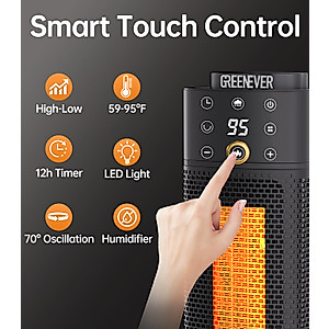 GREENEVER Space Heater Indoor with Humidifier: 2024 Upgraded PTC Electric Heaters for Indoor Use with Thermostat, 1500W Ceramic Heater Fast Heating with Remote, Oscillation, Timer for Bedroom, Office