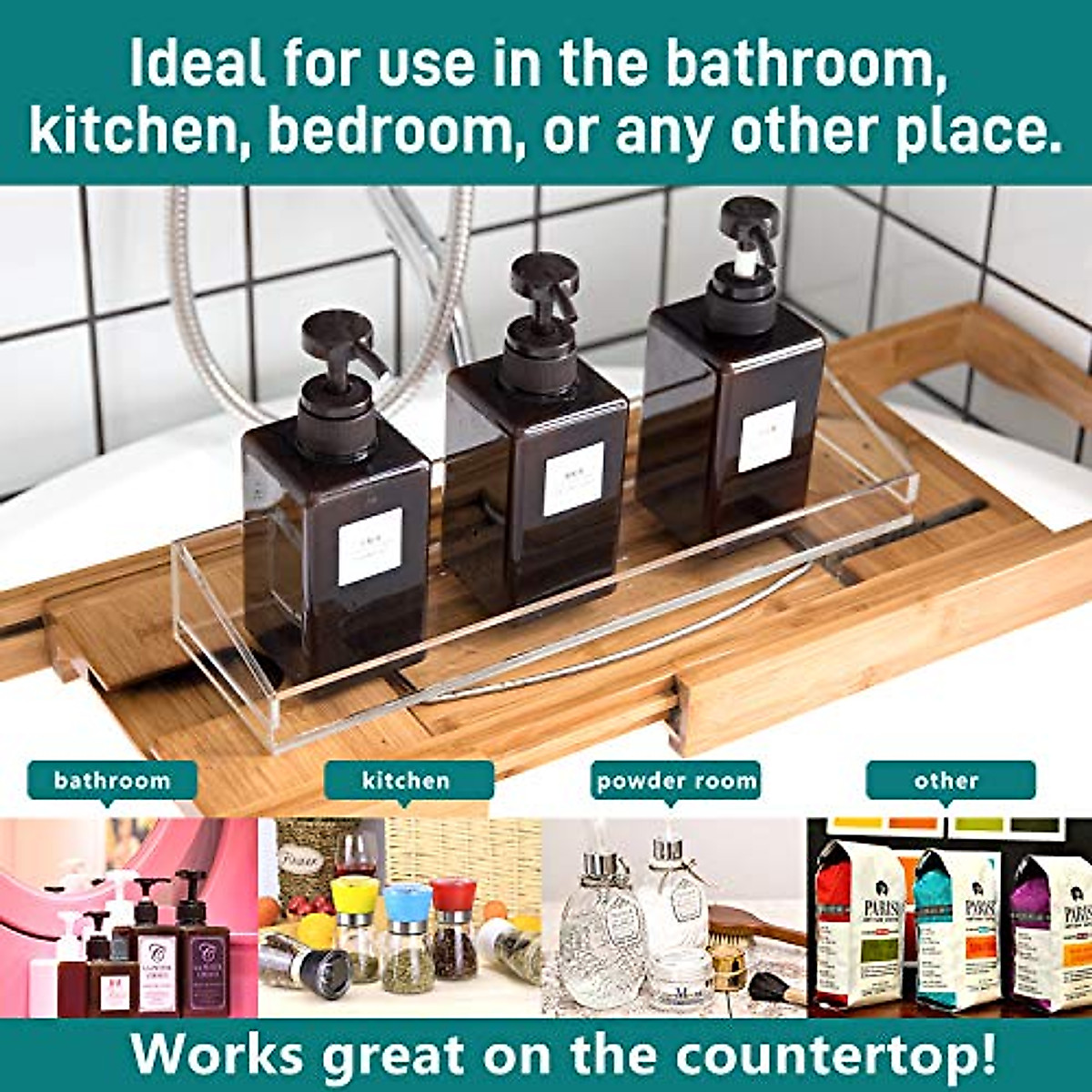 Vdomus Acrylic Bathroom Shelves, Acrylic Shelf Transparent Wall Mounted, No Drilling Extra Thick Acrylic Shower Shelf, Clear Storage Display Shelving, 2 Pack