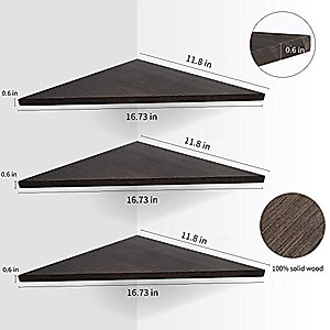 NOZE Floating Corner Shelf Wall Mounted Set of 3, Solid Wood Organizer Displays Storage Rack Home Decor for Living Room, Bedroom, Bathroom, Kitchen