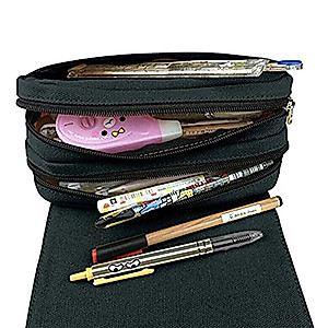 Pencil Case Japanese Mount Fuji Cherry Blossoms Sakura Sunset Asia Ink Painting Large Capacity Bag for Student Office College Travel Adult Girl Boy, Black 4