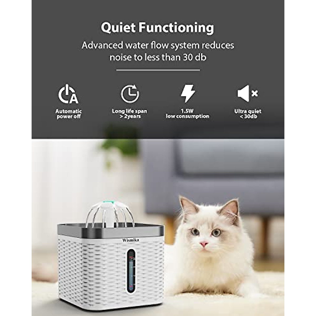 Wismika Upgraded Pet Fountain, 84oz/2.5L Automatic Cat Dog Water Fountain, Quiet Electric Dispenser Bowl with Intelligent Pump and LED Indicator and 3 Replacement Filters for Cats, Dogs