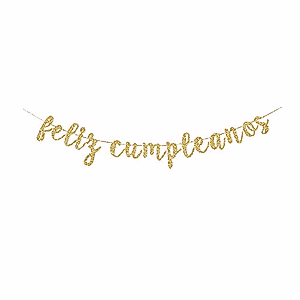 Feliz Cumpleanos Gold Gliter Paper Sign Banner, Happy Birthday Photo Backdrops Decorations