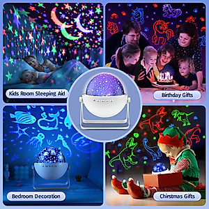 One Fire Kids Night Light Projector, 4 in1 Sound Machine Baby Night Light,Bluetooth Speaker Star Projector Night Light for Kids,4 Films 64 Light Modes Star Light Projector for Christmas Gifts for Kids