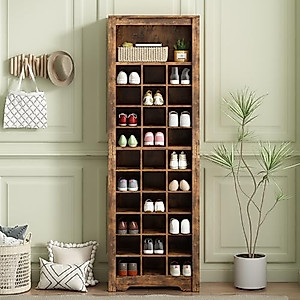 Goohome Stylish Design 30 Shoe Cubby Console, Contemporary Free Standing Tall 10-Tier Shoe Storage Cabinet with Multiple Storage Capacity and Versatile Use for Hallway, Entryway, Space-Saving