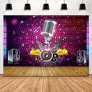 MEETSIOY 10x7ft Karaoke Photography Backdrop Wood Floor Microphone Sound Background Themed Party Photo Booth Backdrop BJMYMT112