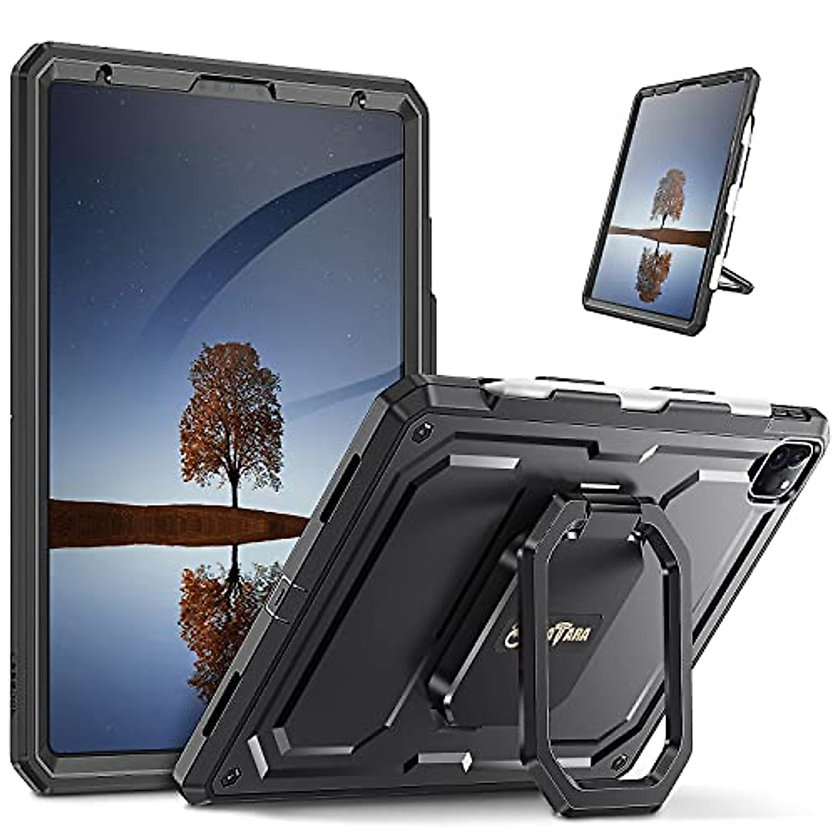 Fintie Case for iPad Pro 11 4th / 3rd Generation 2022/2021, iPad Pro 11 2nd/1st - [Tuatara Magic Ring] 360 Degree Rotating Shockproof Rugged Cover w/Screen Protector, Pencil Holder, Black